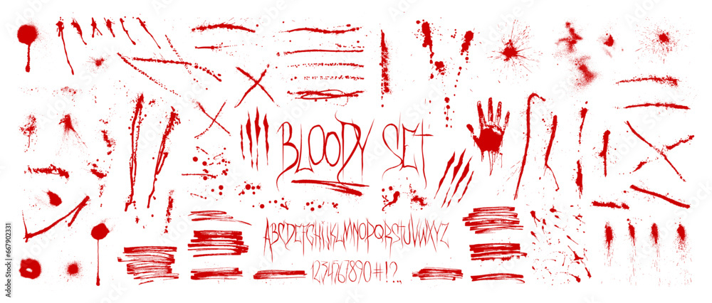 Bloody collection of red paint - cuts, splashes, drops, stains ...