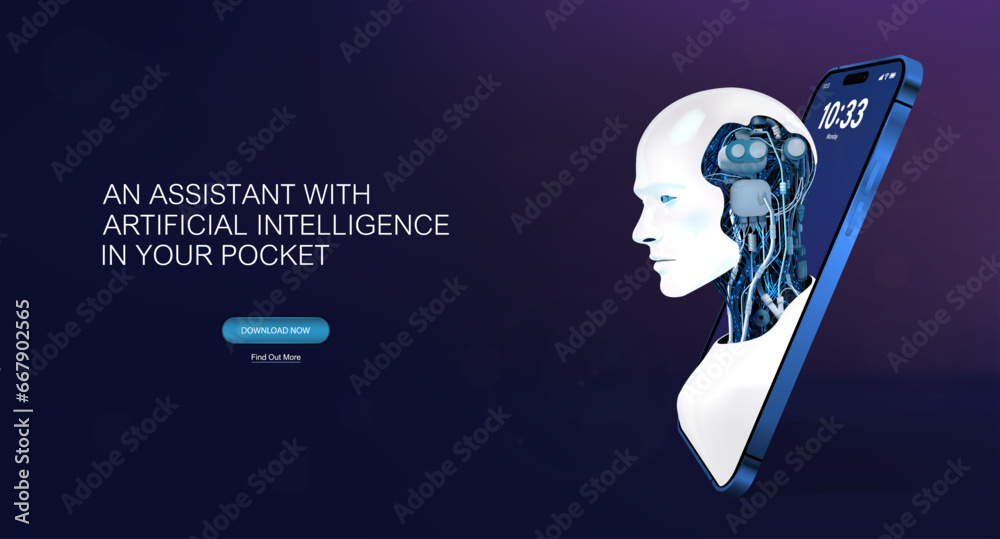 Application with built-in artificial intelligence. 3D banner with a ...