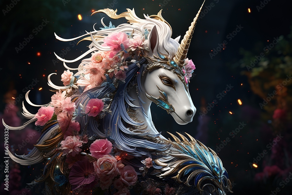 Unicorn, a mythical creature, hoofed animal, a horse, with one large ...