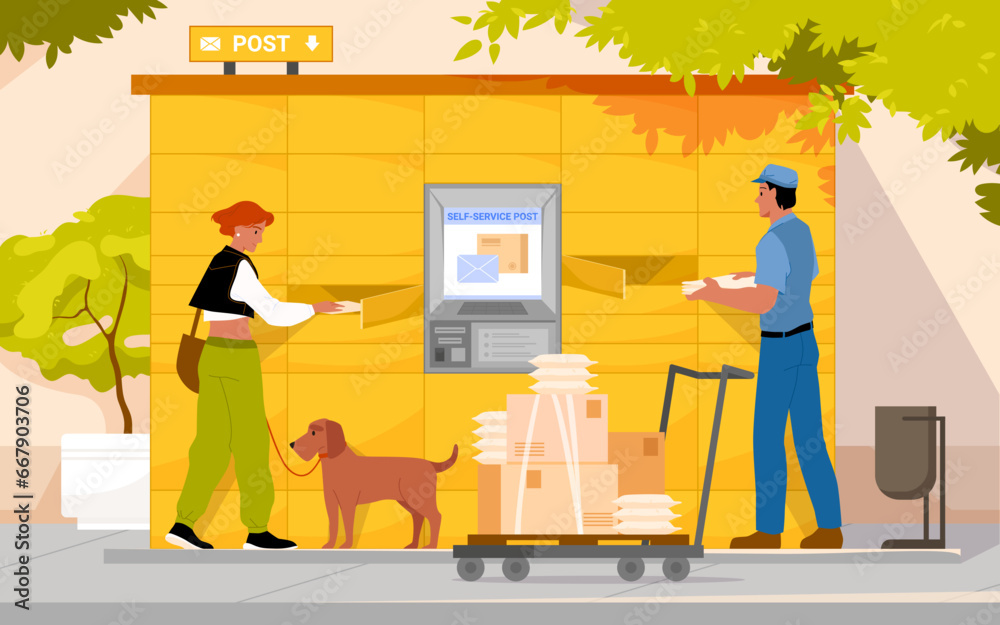 Self service and delivery of packets and packagings in automatic post ...