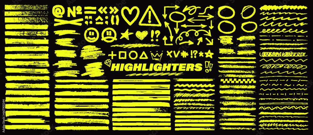 Underline highlighters, markers lines, symbols, arrows, rounds, sketch ...