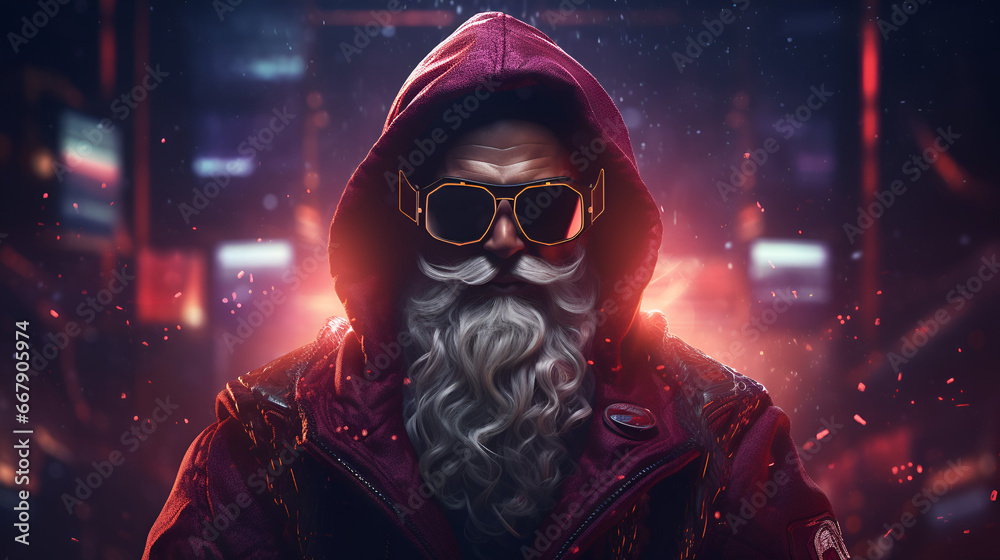 cyberpunk santa claus in futuristic christmas costume, merry christmas ...