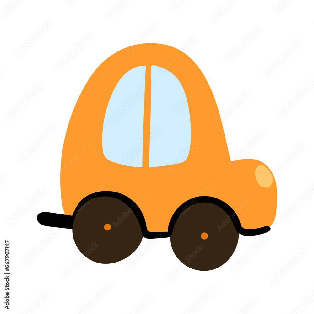 Yellow car. Cartoon toy car. Flat cartoon illustration. Design for ...