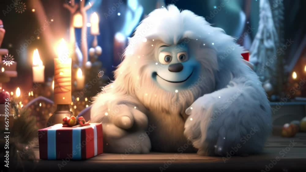 Christmas Yeti with Gifts and Falling Snow. Claymation Stop Motion ...
