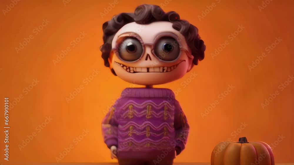 Claymation Stop Motion Style Spooky Halloween Skeleton Character with a ...