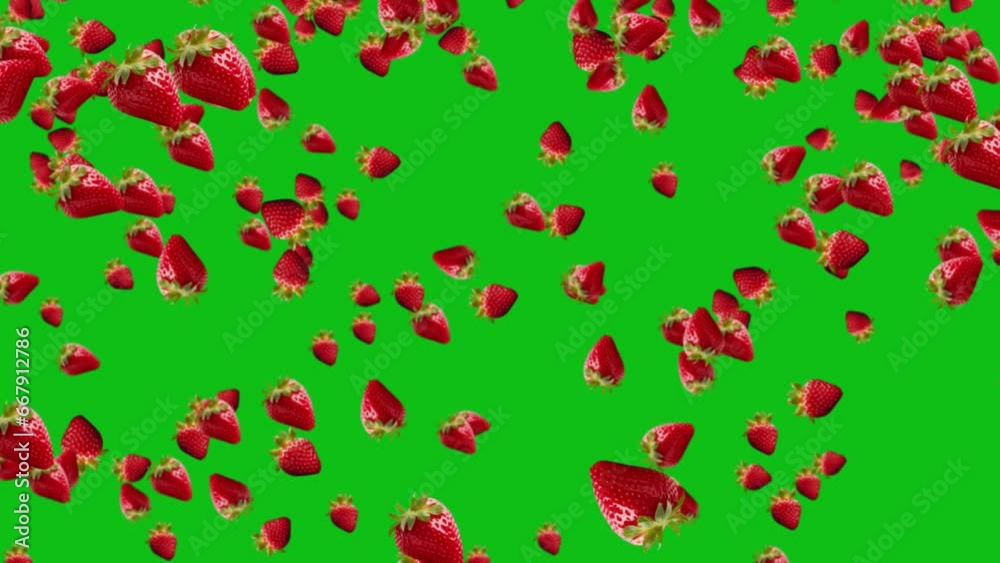 Red Giant Juicy Strawberry Falling Slow Motion On Green Screen ...