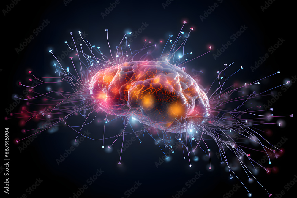 Neurons Ignited: The Dance of Machine Learning. AI Brain Stock ...
