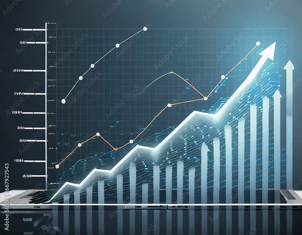 Abstract growing graph chart on a computer monitor screen. Finance ...