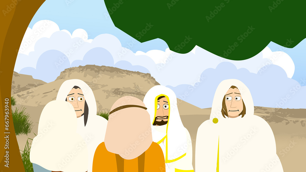 Cartoon Bible Illustration of Abraham and Sarah talking to their ...