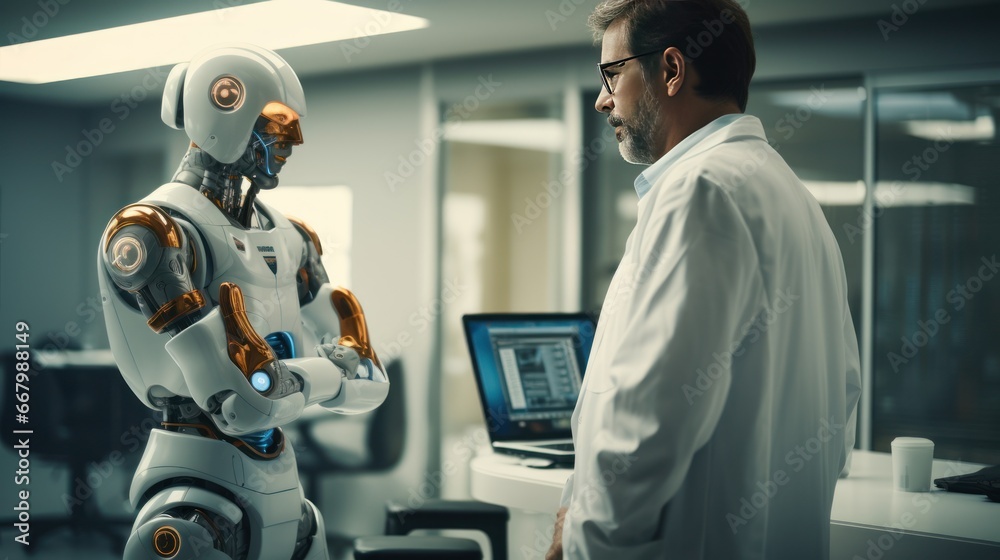 Problems with technology and health, doctors arguing with robots in ...