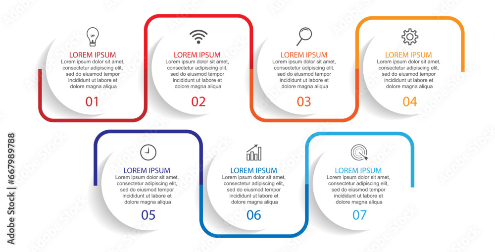 Business Infographic Template Design. Time line minimal concept with 7 ...