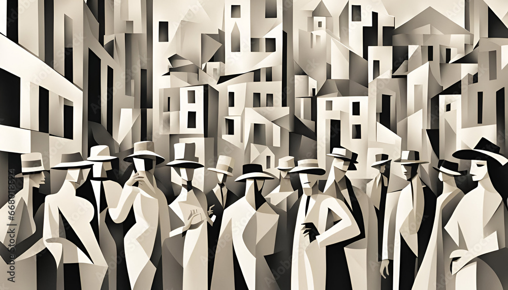 People walking in the street in 1920 cubism abstract art,wall Art ...