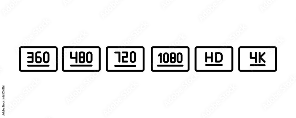Screen resolution icon set. Monitor size symbols.360,480,720,1080, Hd ...