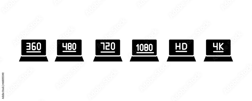 Collection of screen resolution icons on laptop. Monitor size symbols ...