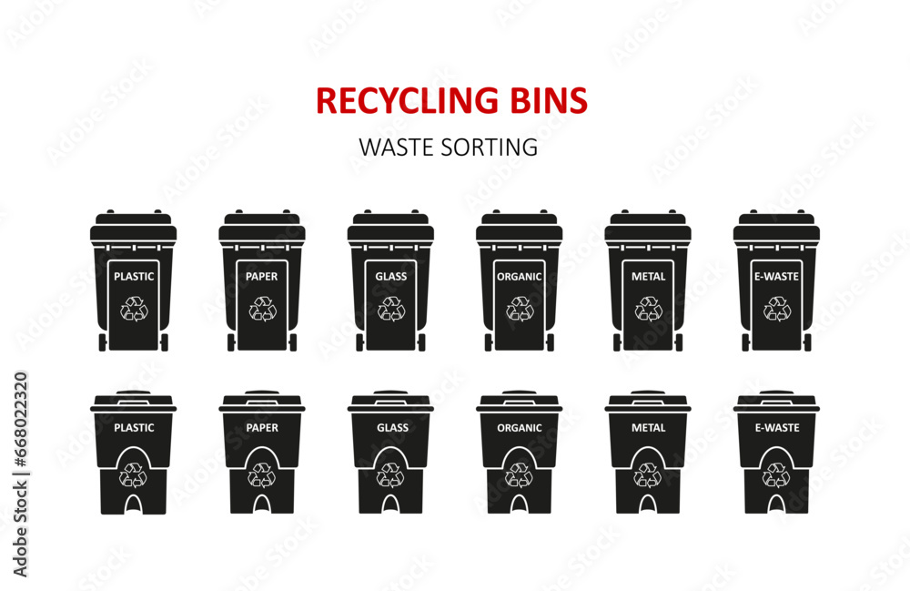 Vetor de Silhouette of recycle bins, containers, trash / rubbish ...