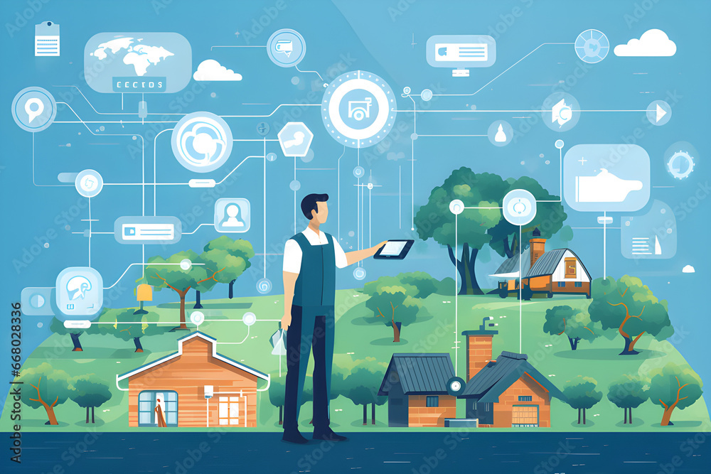 smart farm or agritech vector illustration,Banner with connected icons ...