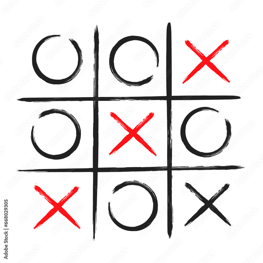 Tic Tac Toe Xo Game Hand Drawn Grid Doodle Template Vector Illustration Isolated On White