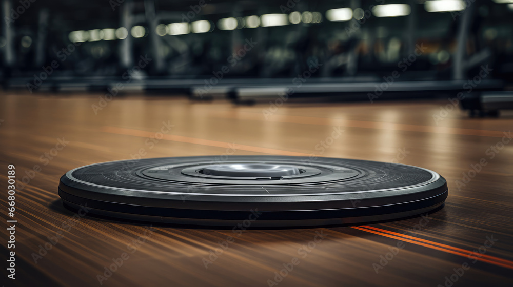 Up-close look at landmine press attachment anchored to gym floor. Stock ...