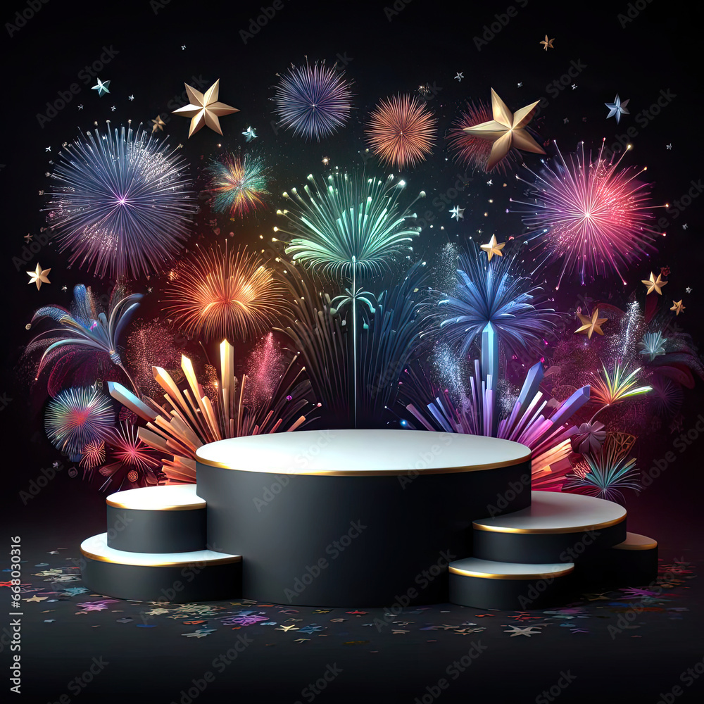 Luxury product podium mockup with colorful fireworks AI Generative ...