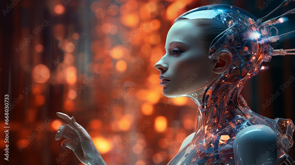 A smart and futuristic AI concept featuring a woman and a humanoid ...