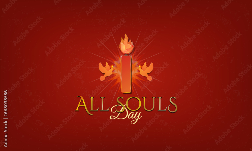 All Souls' Day Red and Gold Greeting Banner. 3D Gold Candlelight with ...