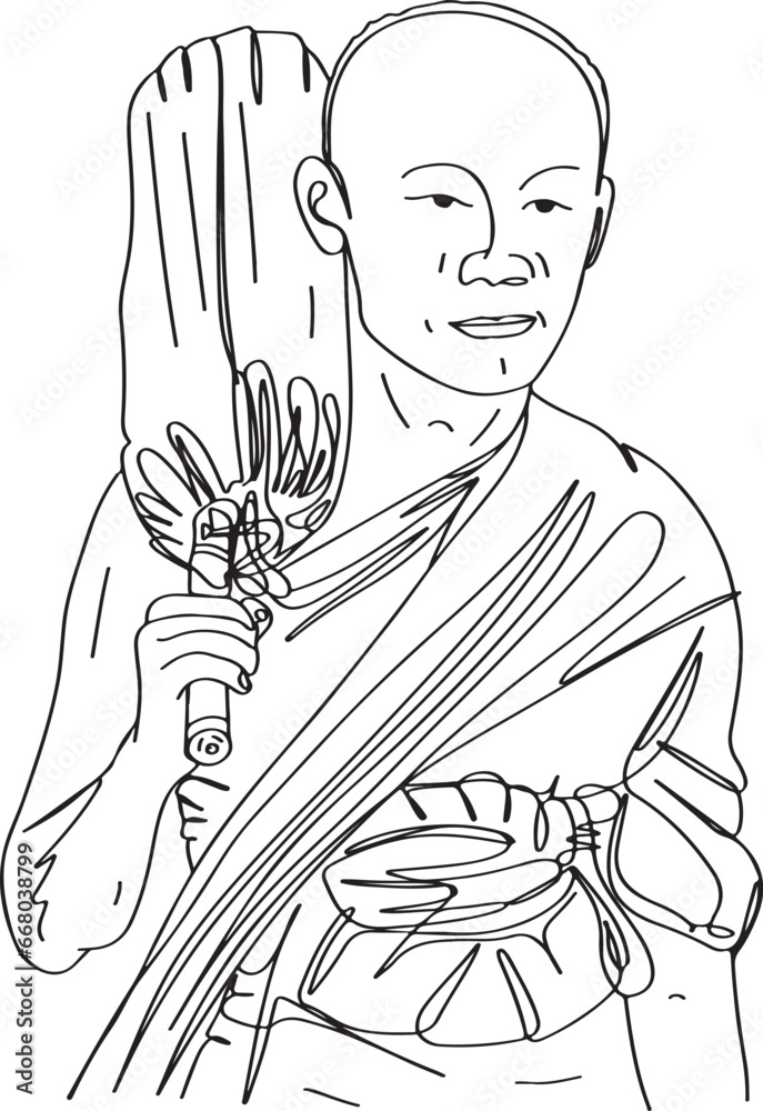 Little Monk Vector Art - Cartoon Illustration of Young Buddhist ...