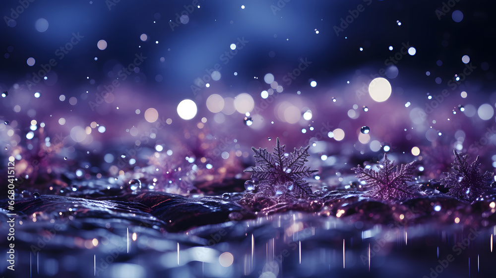 Abstract snowflake and purple bokeh particles floating illustration ...