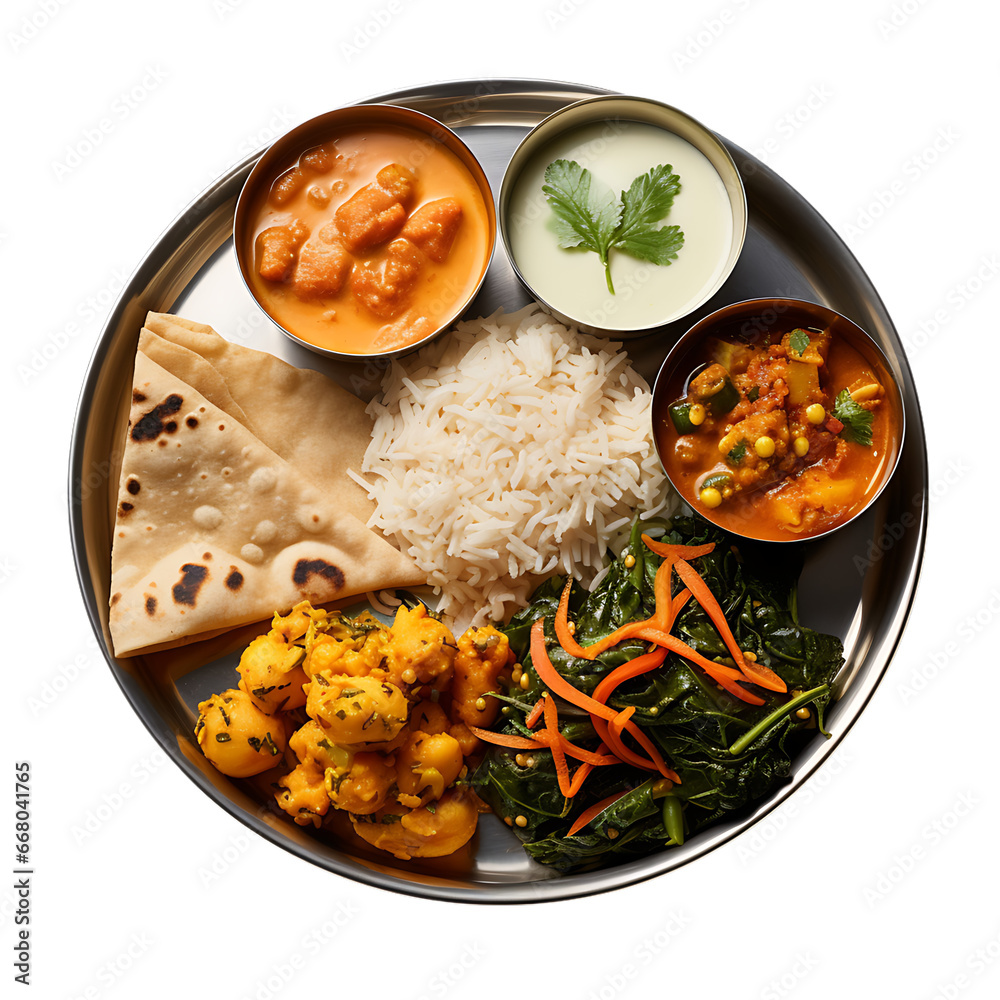 Top View of Indian Thali Meal Isolated on Transparent or White ...