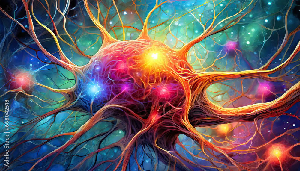 Illustration of neurons and synapse like structures depicting the brain ...