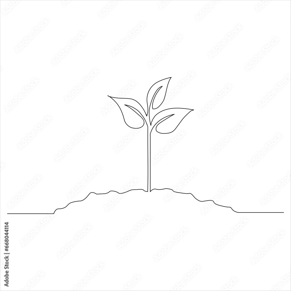 Continuous tree plant growing and seed maturation single line art ...
