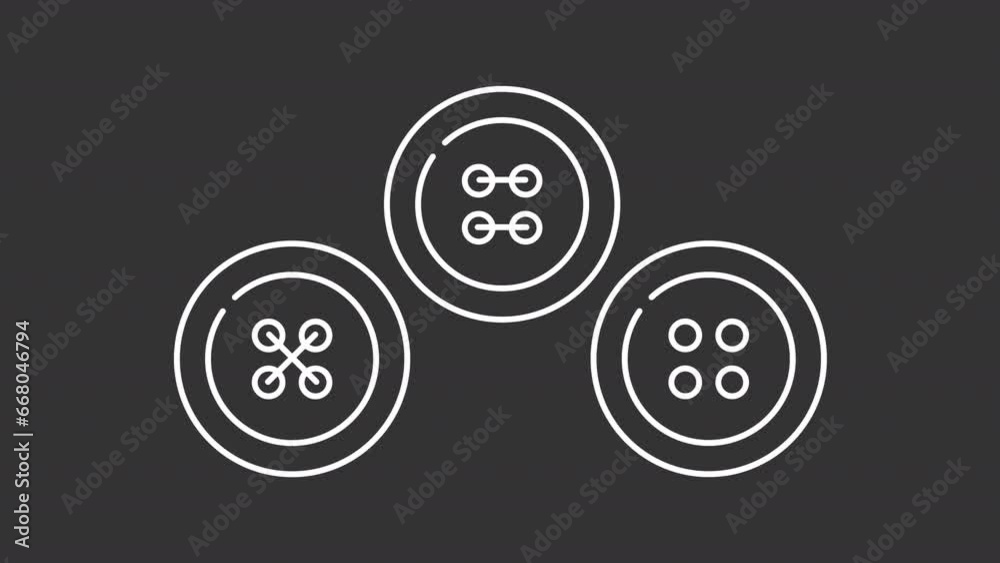 2D white simple thin line animation of button sewing types icon, HD ...