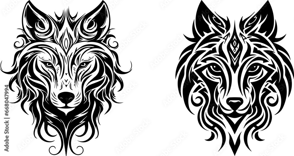 Fenrir of mythology tattoo hand draw vector. Black wolf pattern vector ...