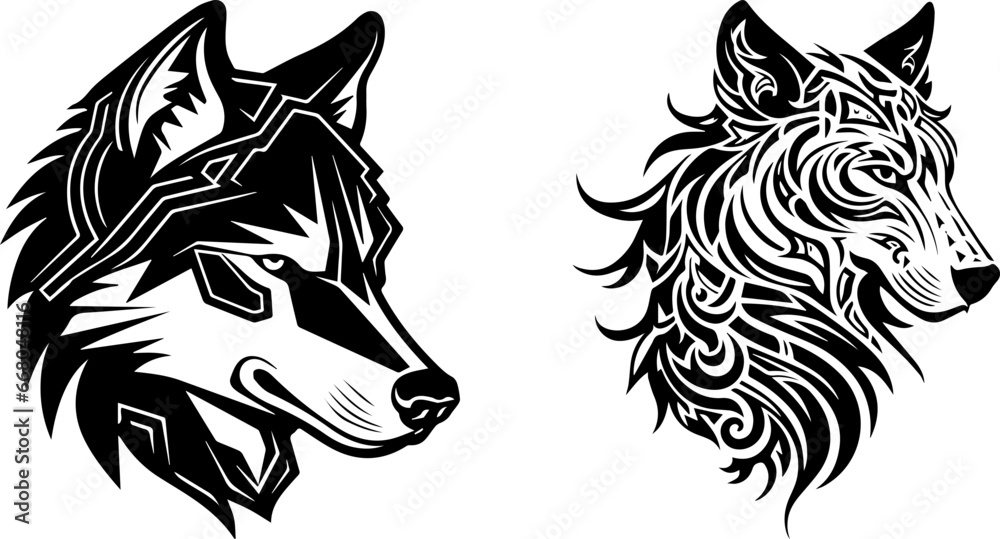 Fenrir of mythology tattoo hand draw vector. Black wolf pattern vector ...