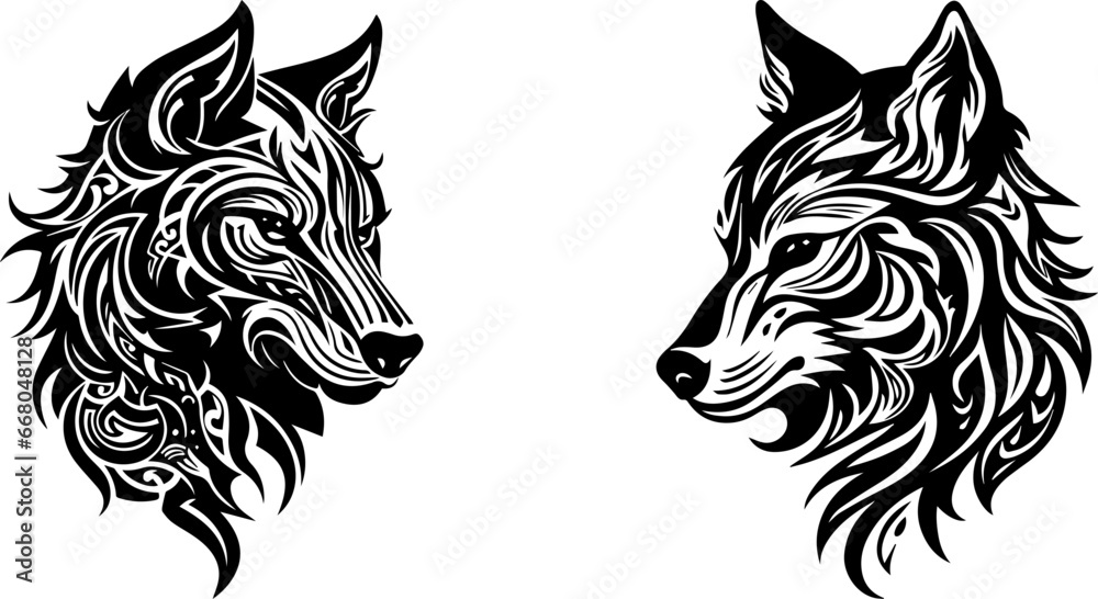 Fenrir of mythology tattoo hand draw vector. Black wolf pattern vector ...