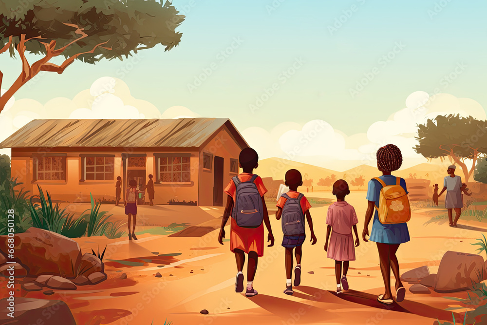 children in africa go to school illustration Stock Illustration | Adobe ...