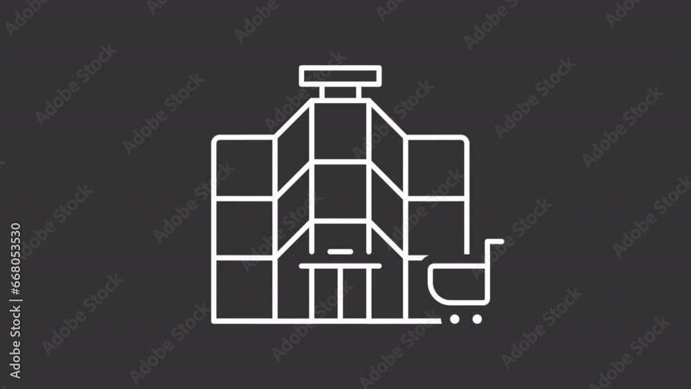 2D white simple thin line animation of shopping mall icon, HD video ...