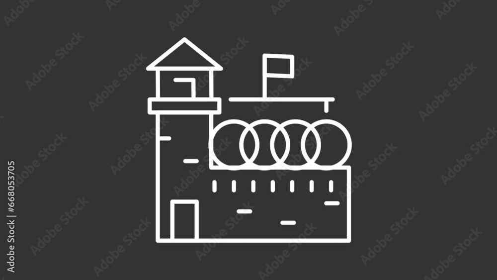 2D white simple thin line animation of prison icon, HD video with ...