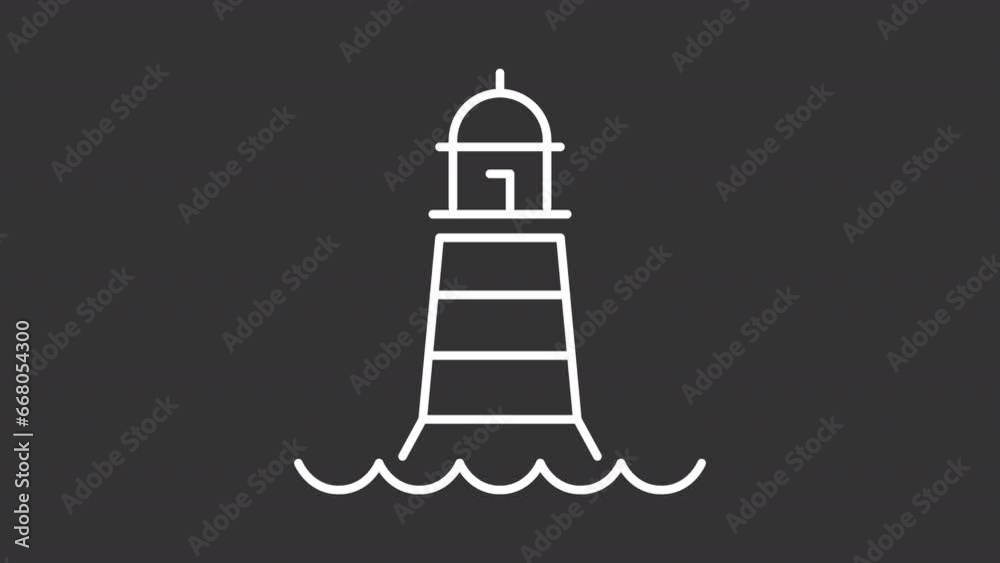 2D white simple thin line animation of lighthouse icon, HD video with ...