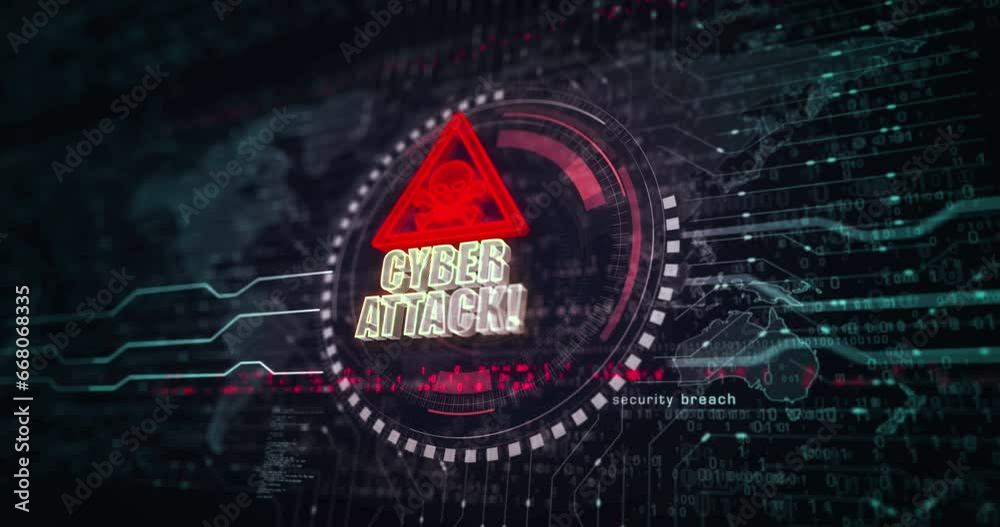 Cyber attack hacking and virus network security breach alert symbol ...