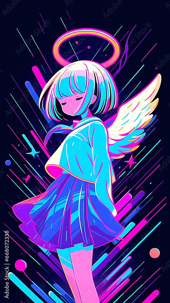 Hand drawn cartoon anime beautiful angel girl illustration Stock ...