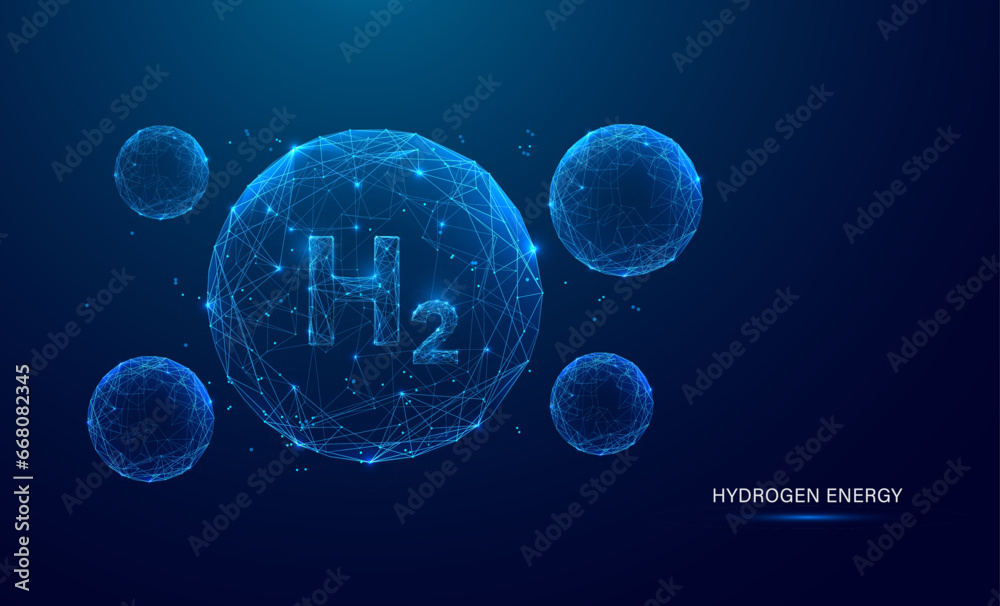 Hydrogen H2 gas molecule in low poly wireframe concept. Symbol h2 or ...
