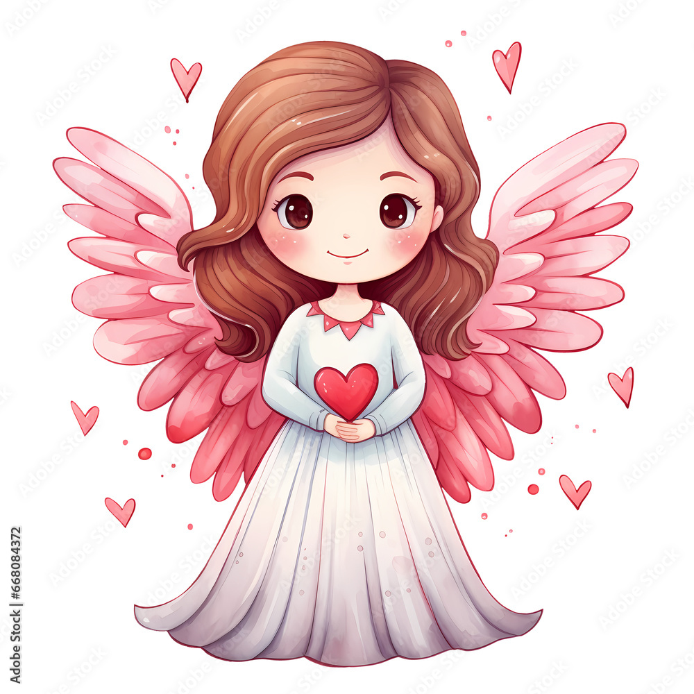 Watercolor Cute Angel Valentine Clipart Illustration Stock Illustration ...