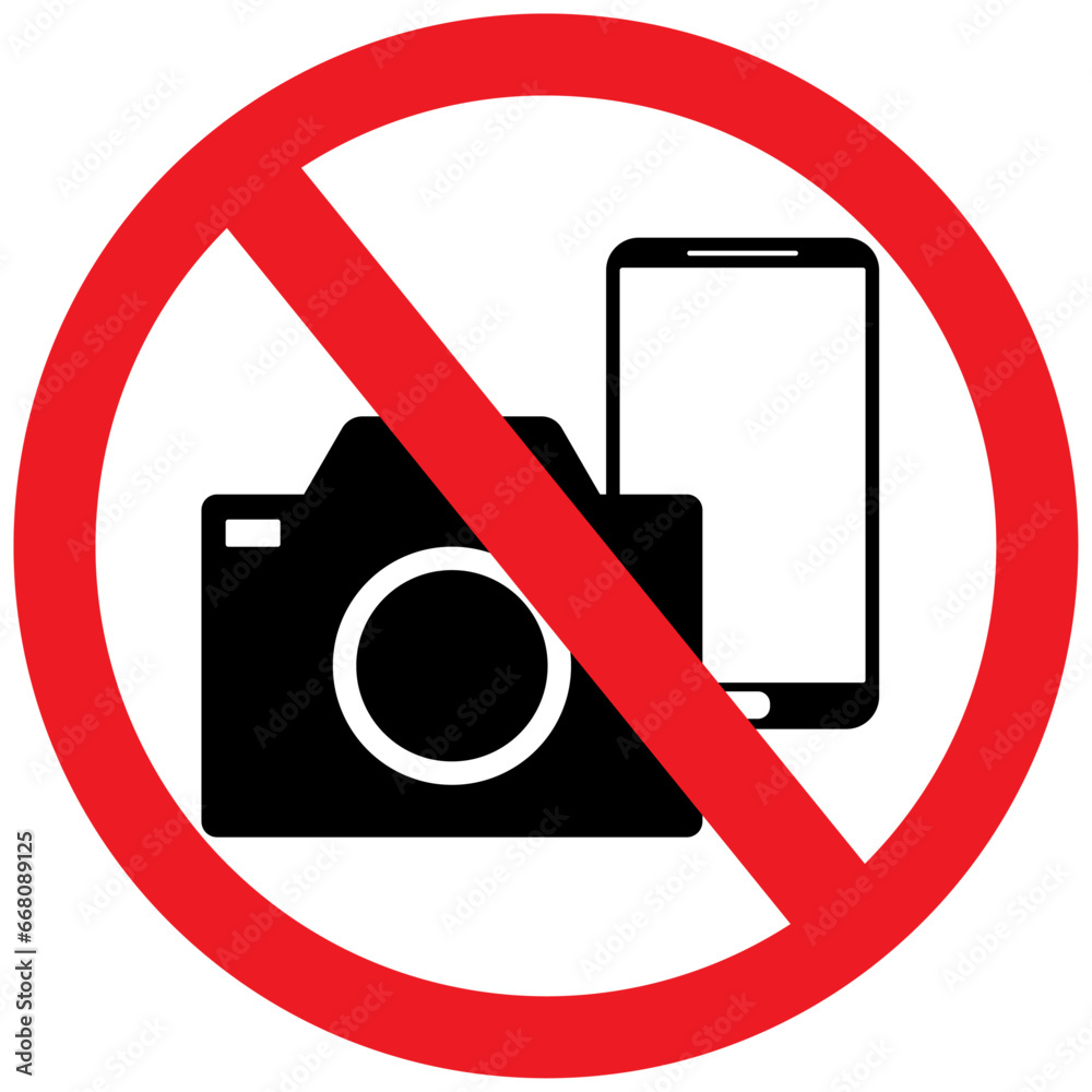 No cameras, no mobile phones allowed sign icon, no photography or video ...
