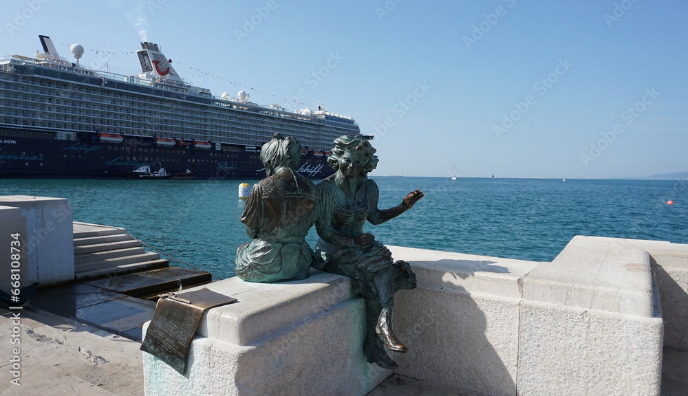 Trieste, Italy - October 1, 2023: The statue Girls of Trieste, known as ...