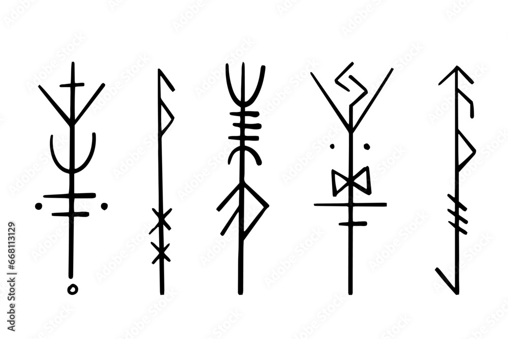 Nordic celtic runes, set norse protection symbols in doodle style ...