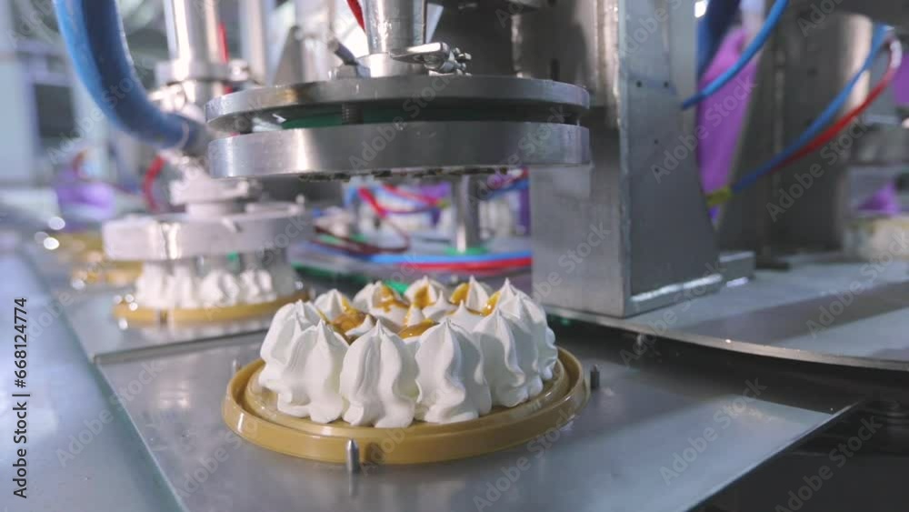 Automated production of ice cream. Automated conveyor for creating an ...