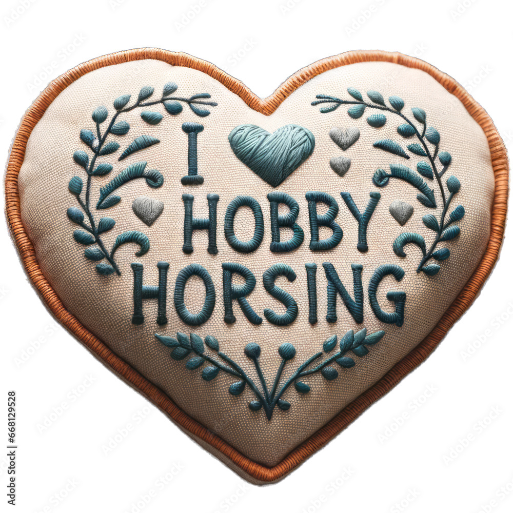 Hobby Horsing Horse Herz mit Schrifzug gestickt gezeichnet "I Love ...