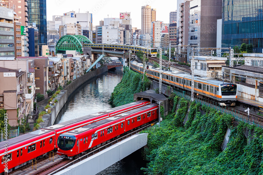 Public transport in Tokyo with metro trains and commuter railways of ...