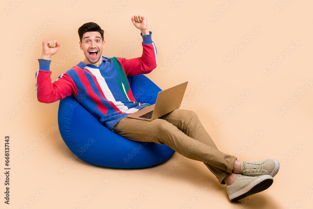 Full body length size photo of crazy stocks market trader young guy ...