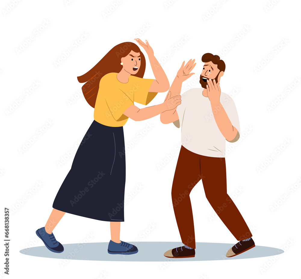 Despotic , tyrannous Woman beating Crying Scared Man.Cruel Punisment ...